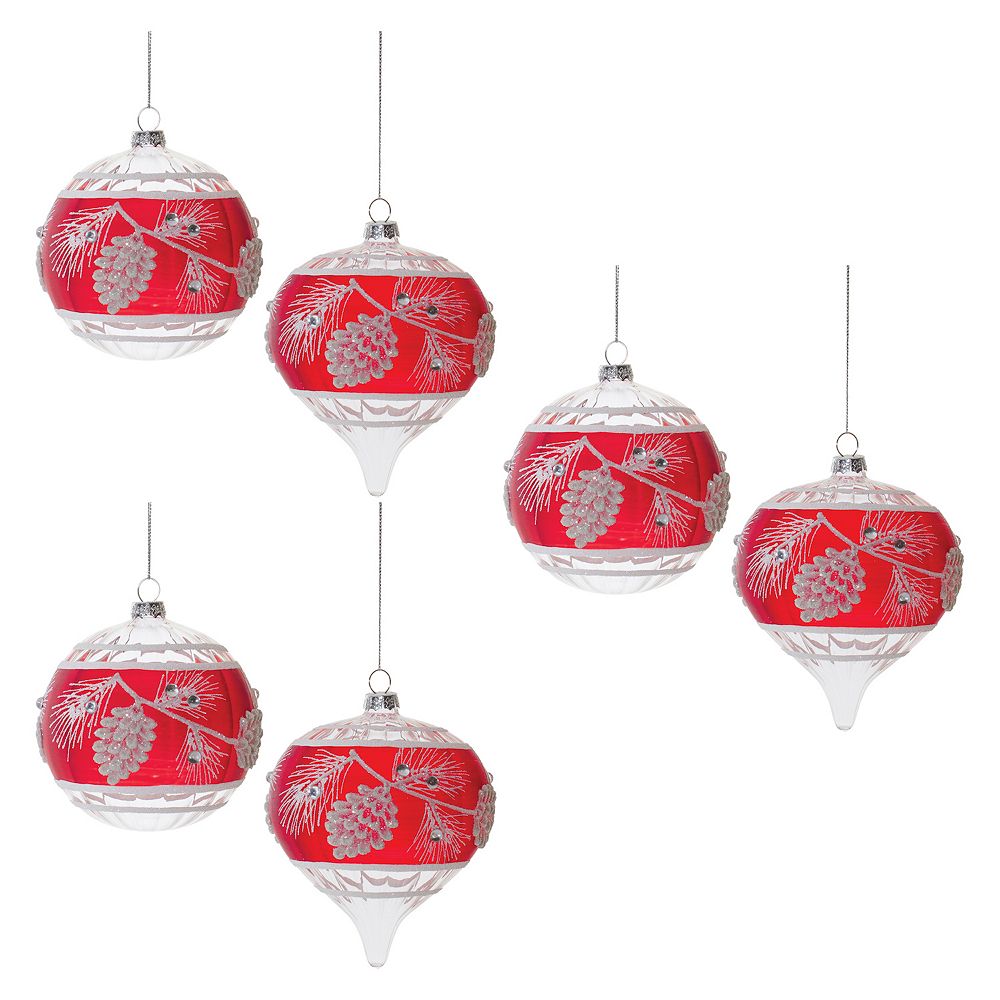 Melrose Glittered Glass Pinecone Sphere Ornaments 6 pc Holiday Decor Set