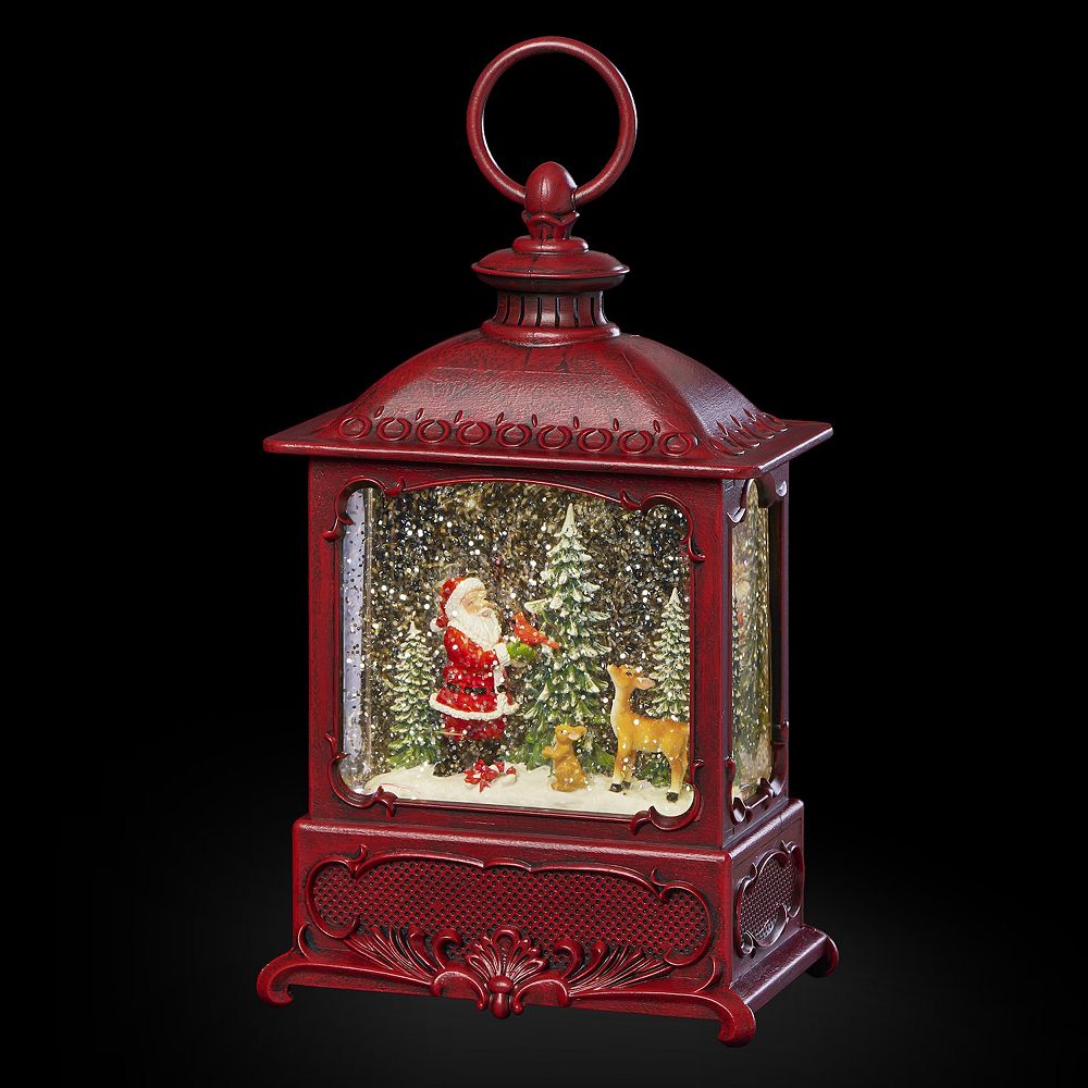 Roman LED Swirl Lantern Santa With Cardinal Holiday Table Decor