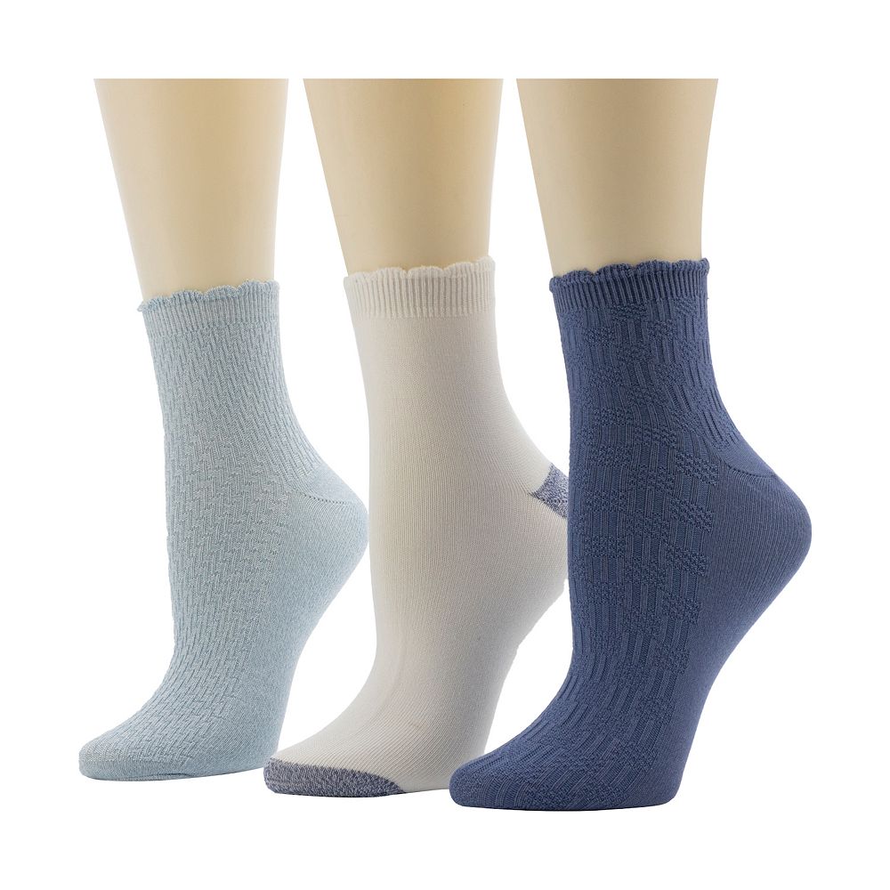 Women's Cuddl Duds® 3-Pack Scallop Welt Diagonal Rib Anklet Socks