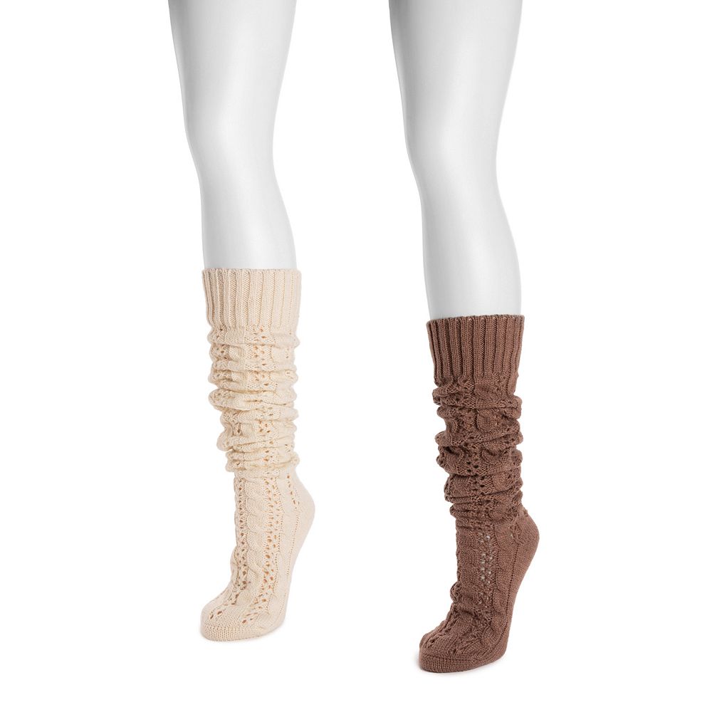 Women's MUK LUKS 2-Pair Pack Slouch Knit Cable Set