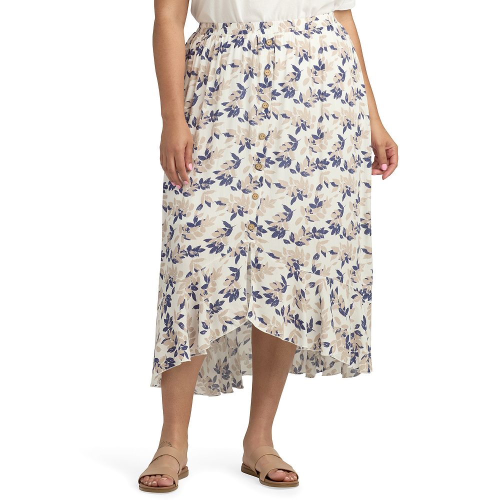 Plus Size AB Studio Pull On High-Low Ruffle Hem Skirt