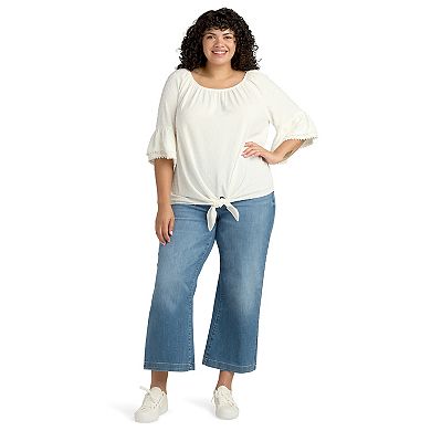 Plus Size AB Studio Flounce Sleeve Tie Hem Peasant Top