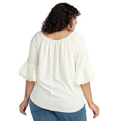 Plus Size AB Studio Flounce Sleeve Tie Hem Peasant Top