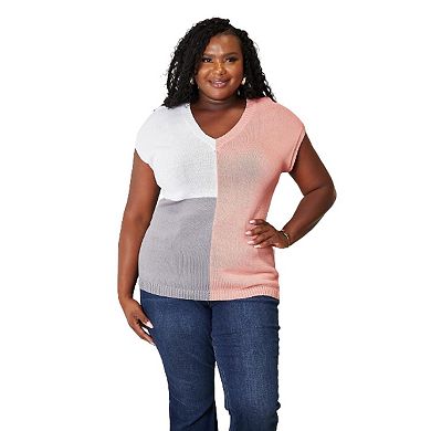 Fashnzfab Color Block V-neck Knit Top