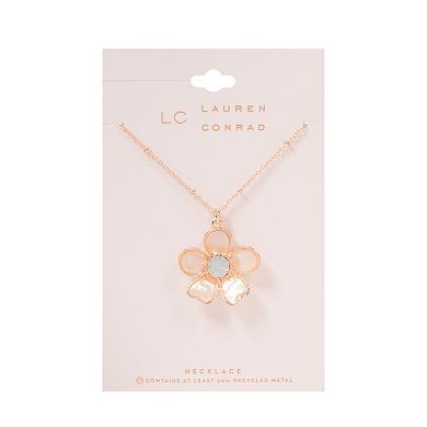 LC Lauren Conrad Rose Gold Tone Mother-of-Pearl Floral Long Pendant ...