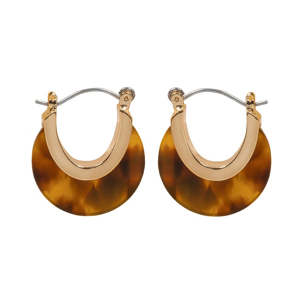 LC Lauren Conrad Gold Tone Tortoise Acetate Crescent Hoop Earrings