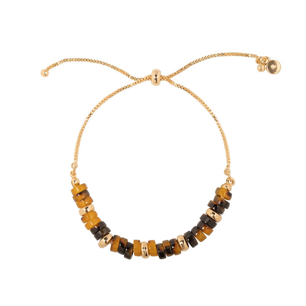 LC Lauren Conrad Gold Tone Tortoise Acetate Beaded Pull Tie Bracelet