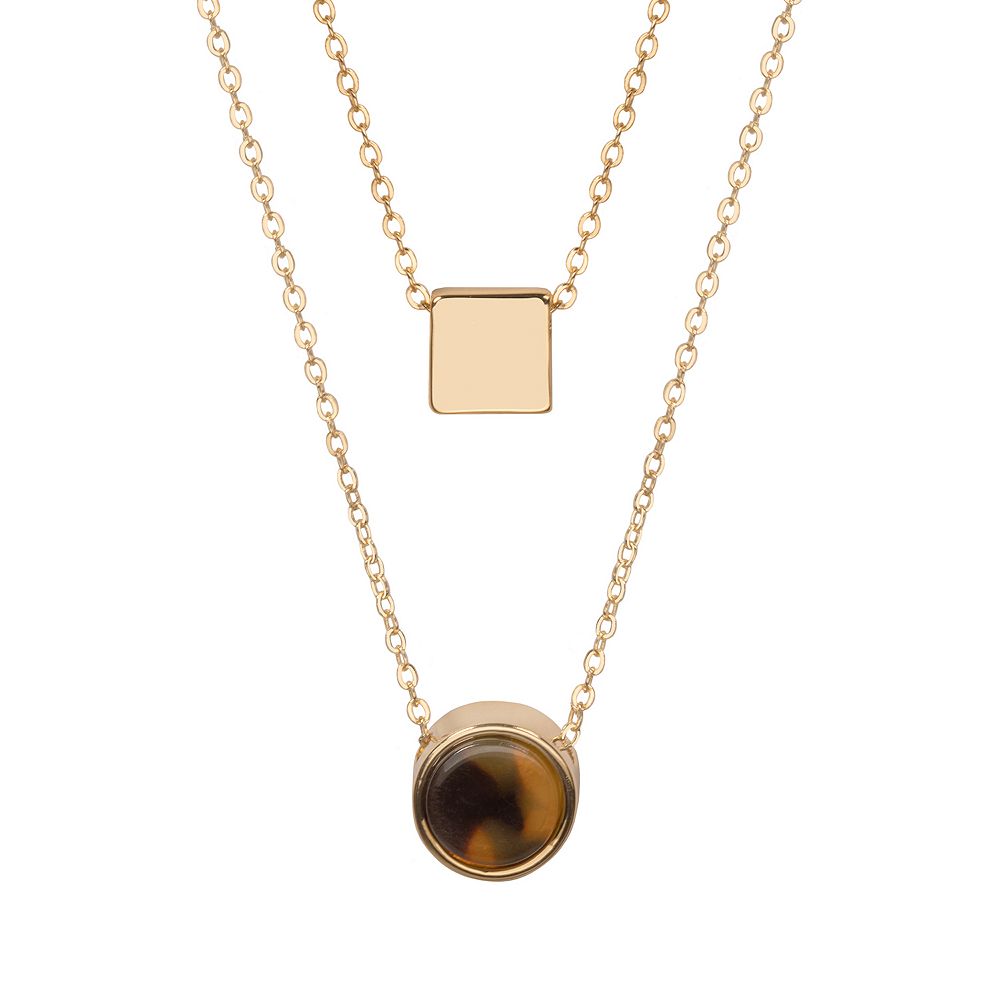 LC Lauren Conrad Gold Tone Tortoise Acetate 2 Row Pendant Necklace