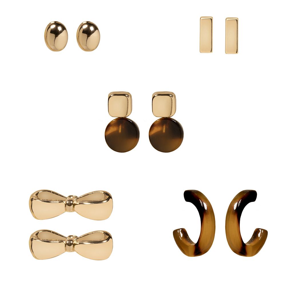 LC Lauren Conrad Gold Tone Tortoise Acetate 5-Piece Stud Earring Set