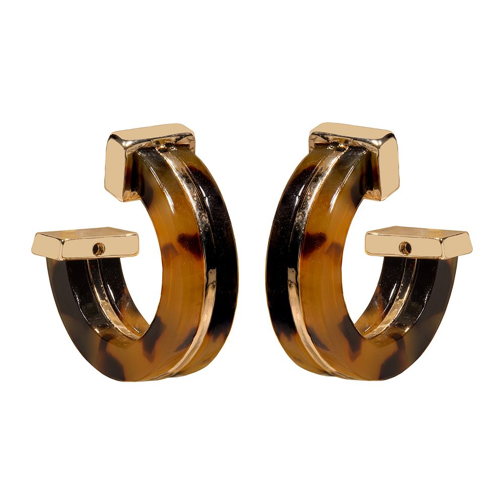 LC Lauren Conrad Gold Tone Tortoise Acetate Chunky Hoop Earrings