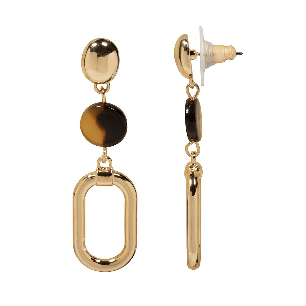 LC Lauren Conrad Gold Tone Tortoise Acetate Chain Drop Earrings