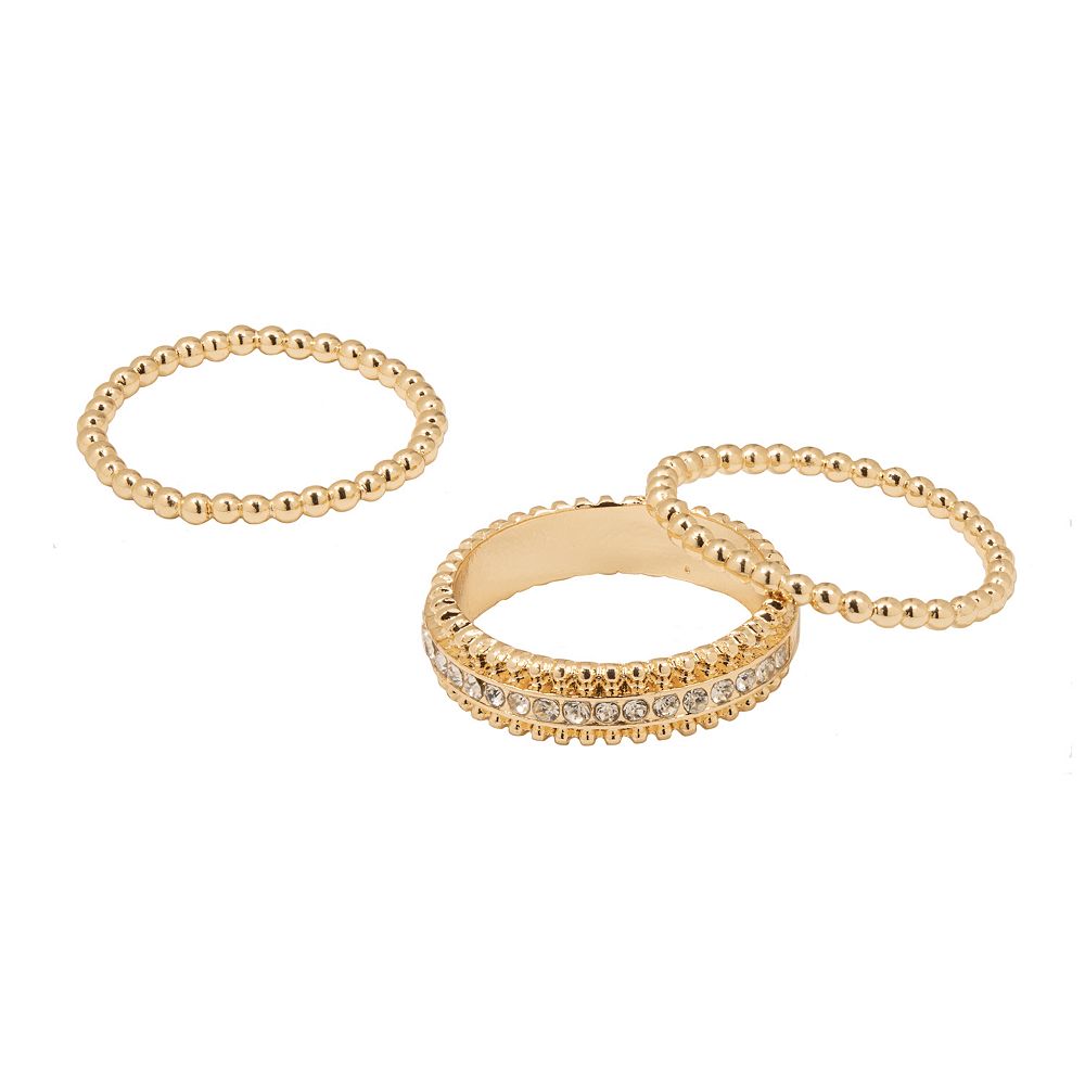 LC Lauren Conrad Gold Tone Ball Chain Ring Trio Set