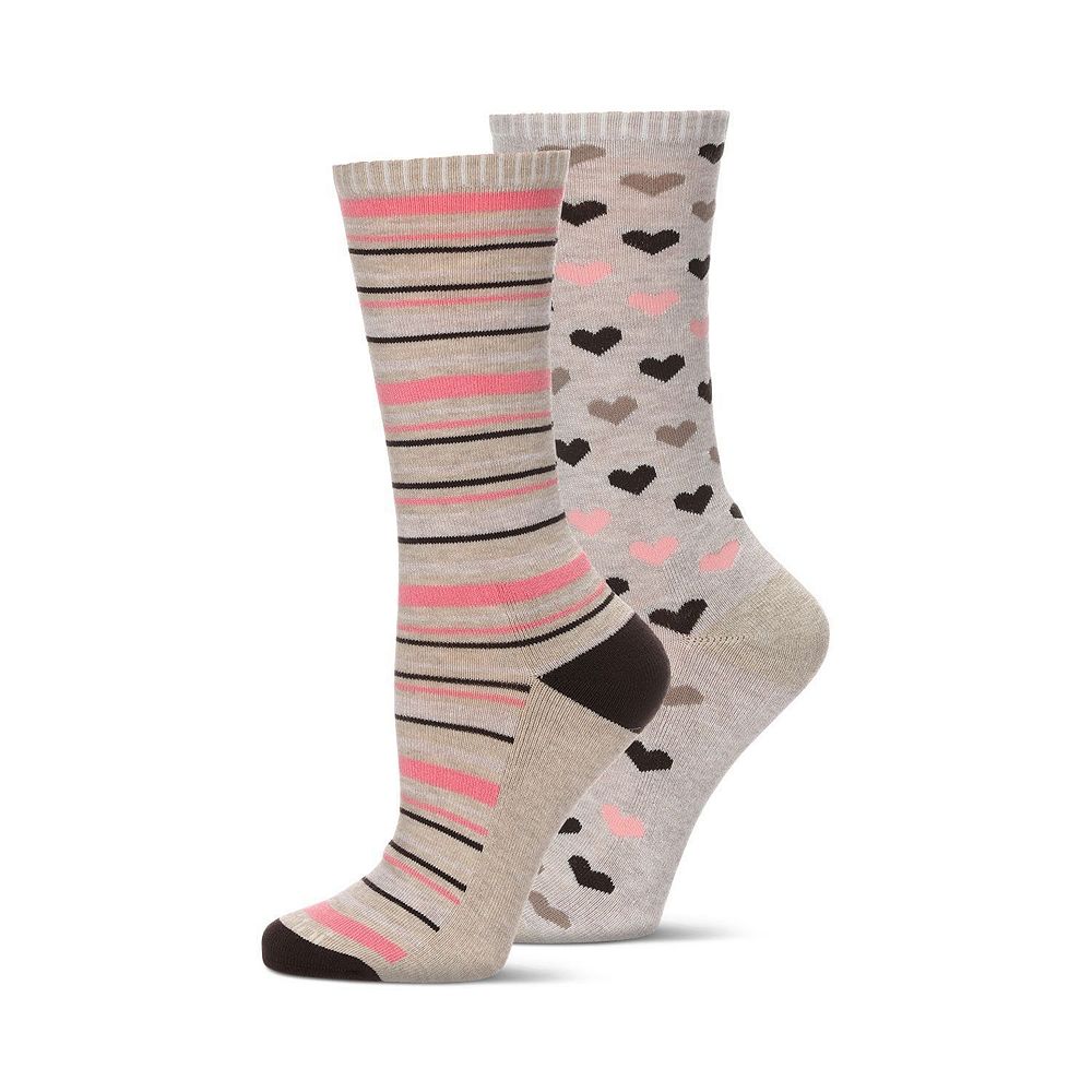 2 Pair Diabetic Heart/stripe Half Cushion Crew Socks