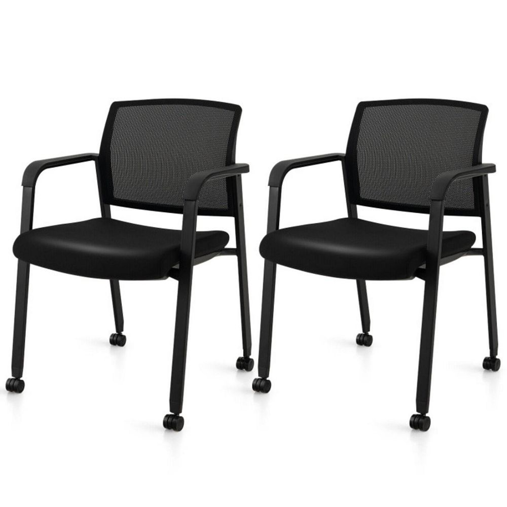 Set Of 2 Stackable Rolling Office Chairs With Mesh Backrest