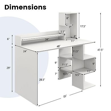 Modern Computer Desk With Storage Bookshelf And Hutch For Home Office