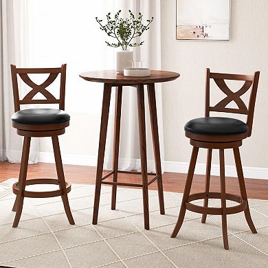 2 Pieces Classic Counter Height Swivel Bar Stool Set With X-shaped Open ...