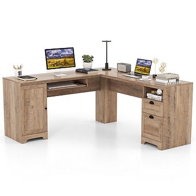 66 Inch L shaped Computer Desk oak