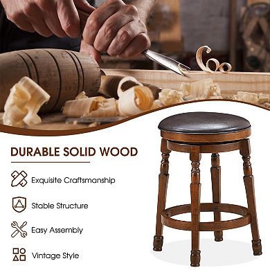 Set Of 2 24-inch Swivel Leather Padded Bar Dining Stools