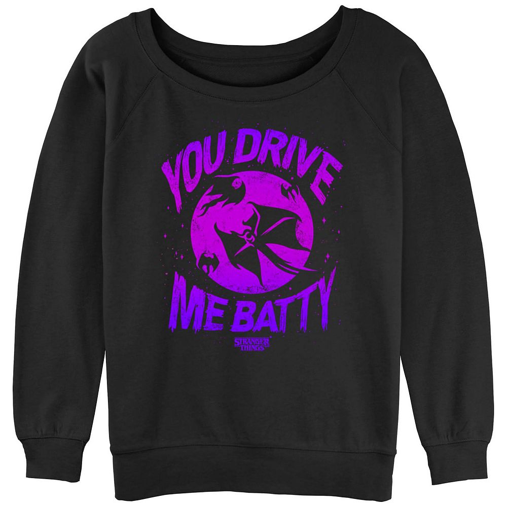 Juniors' Stranger Things You Drive Me Batty Graphic Pullover