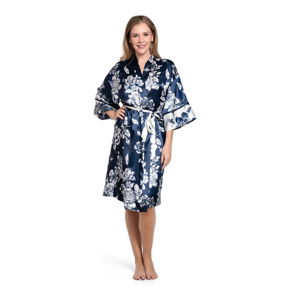 Women's Lilac+London Satin Print Wrap Robe