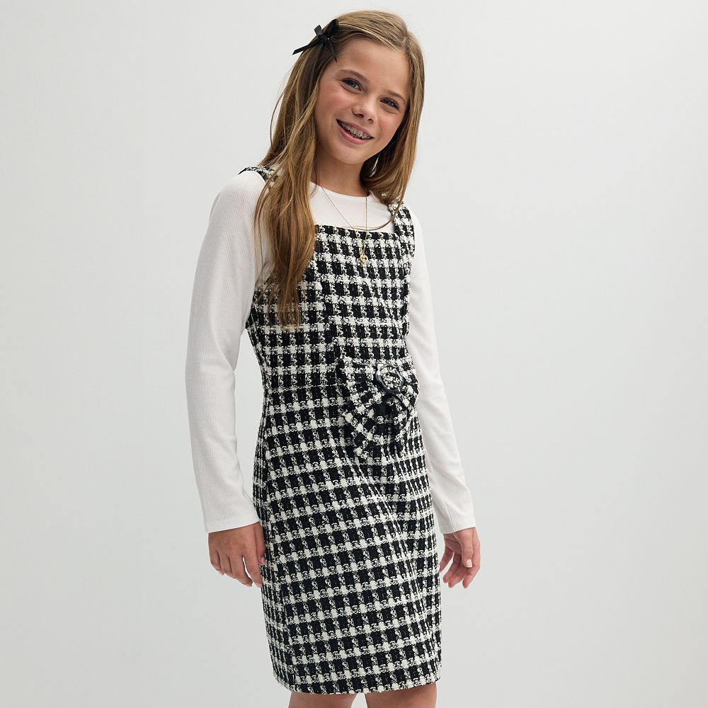 Girls 7-16 Three Pink Hearts Boucle Jumper Dress & Top Set