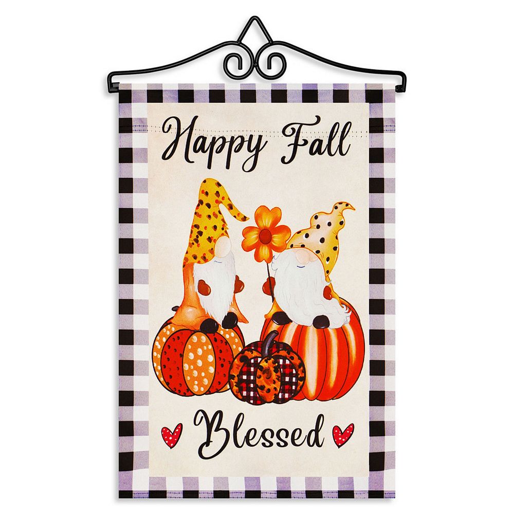 G128 Combo: Flag Hanger And Garden Flag Happy Fall Blessed 2 Gnomes ...