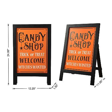 Glitzhome 24"h Halloween Wooden Standing Easel Sign Or Hanging Decor