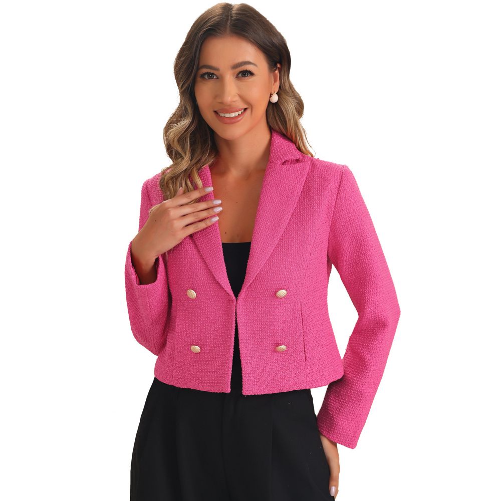 Notch Lapel Jacket For Women's Buttons Office Long Sleeve Casual Blazer ...