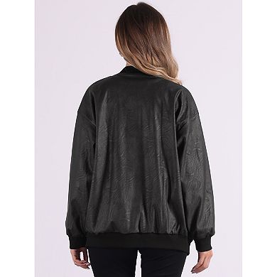Faux Leather Jacket For Women's Stand Collar Zip Up Oversized Moto Bomber Jackets Coat