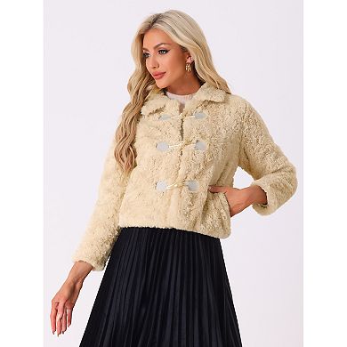 Faux Fur Coats For Women's Fluffy Collar Cropped Winter Warm Outwear ...