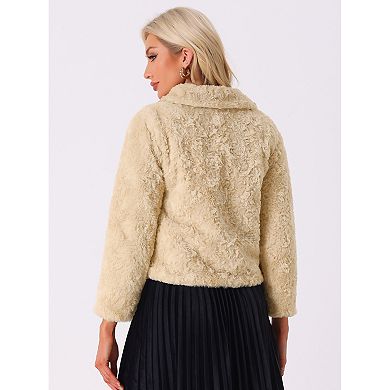 Faux Fur Coats For Women's Fluffy Collar Cropped Winter Warm Outwear ...