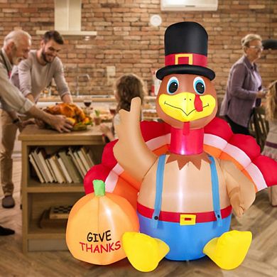 Hivvago 6 Feet Thanksgiving Inflatable Turkey With Pumpkin Fall Harvest ...