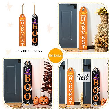 Glitzhome 35.5"h Fall/ Halloween Wooden Reversible Tag Porch Sign