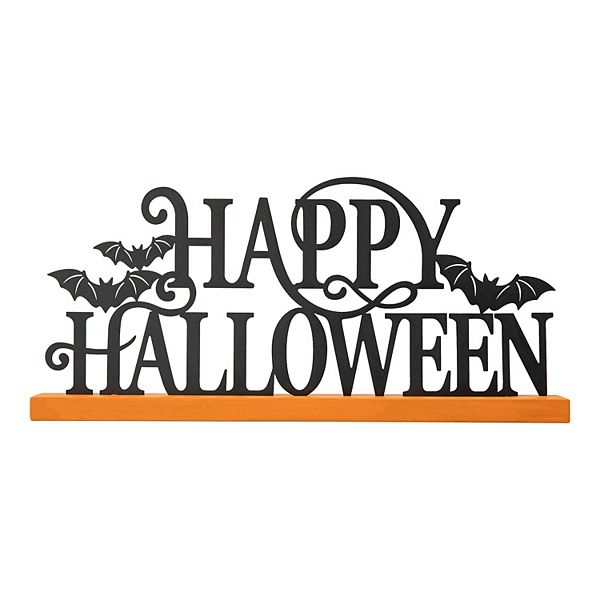 Glitzhome 18"l Halloween Wood & Metal Tabletop Word Sign, “HAPPY ...