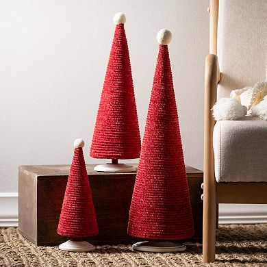 Haven Living Christmas Red Tabletop Cone Trees Decor 3-Piece Set