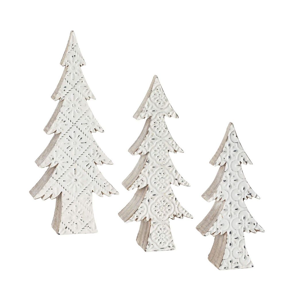Haven Living 3-pc. White Embossed Christmas Tree Figurine Table Decor Set