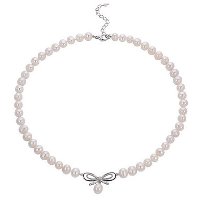 PearLustre by Imperial Sterling Silver Freshwater Cultured Pearl & Lab ...