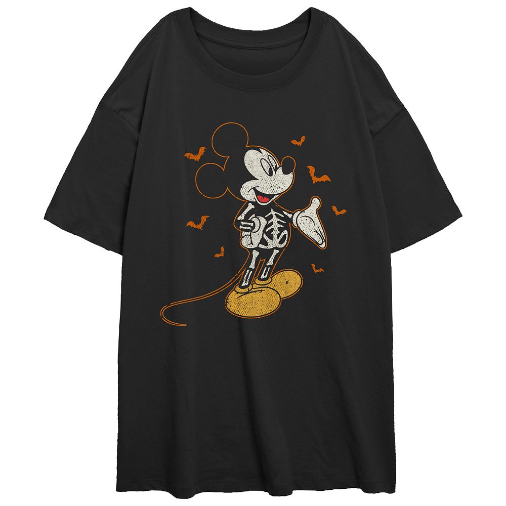 Disney's Mickey Mouse Skeleton And Bats Juniors' Oversized Graphic Tee