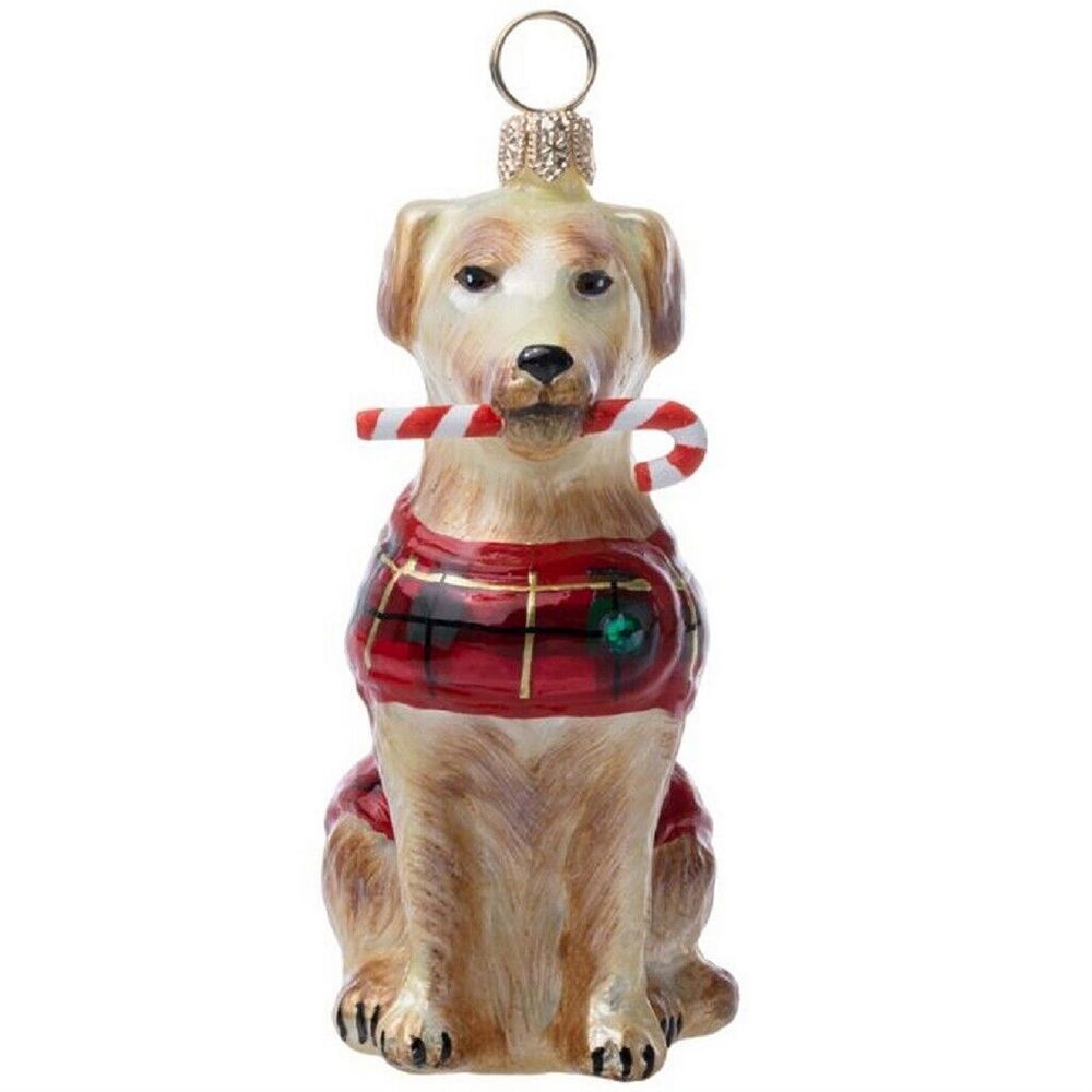 Joy To The World Yellow Lab With Candy Cane And Plaid Coat Polish Glass ...