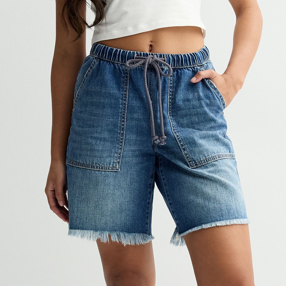 Juniors' Project Indigo Drawstring Destructed Jean Shorts
