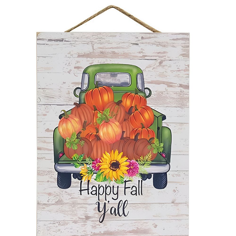 Autumn Season Wall Decor - Happy Fall Y'all Hanging Sign with Truck and ...