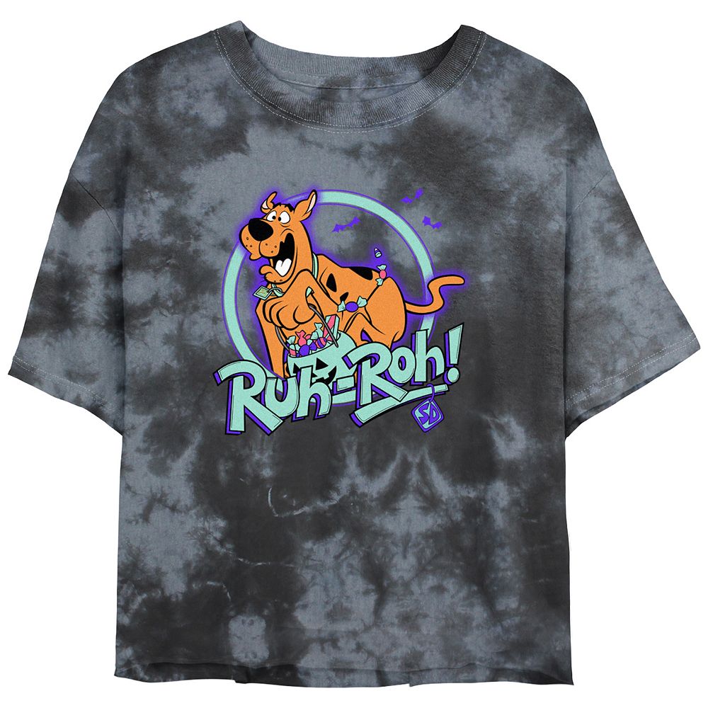 Juniors' Scooby-Doo Ruh-Roh! Scared Trick Or Treater Cropped Graphic Tee
