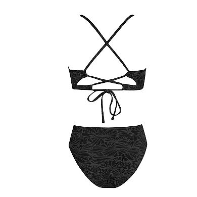 Women's Cupshe Black Floral Jacquard Scalloped Bralette & High Waist ...