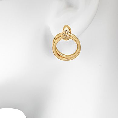 Emberly Gold Tone Glass Stone Topper Circle Link Drop Hoop Earrings