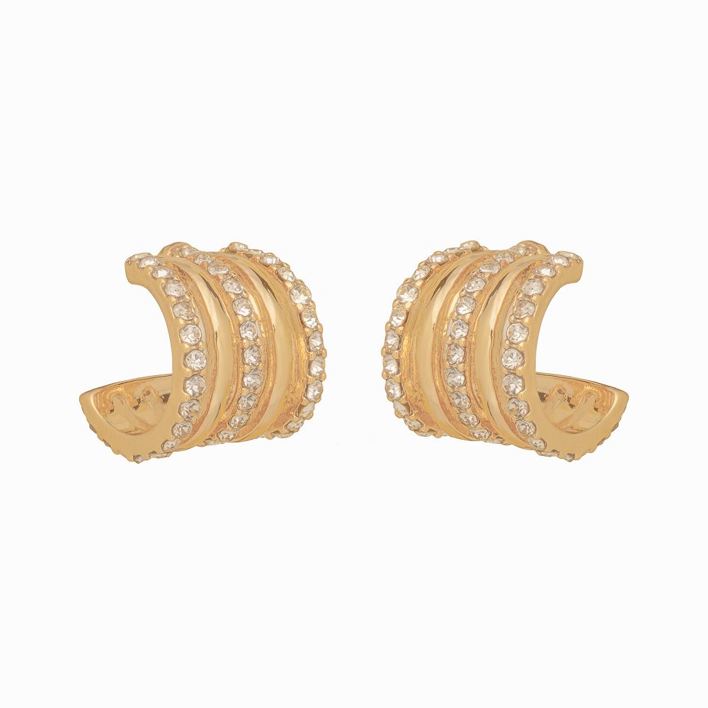 Emberly Gold Tone Glass Stone 3 Row Hoop Earrings