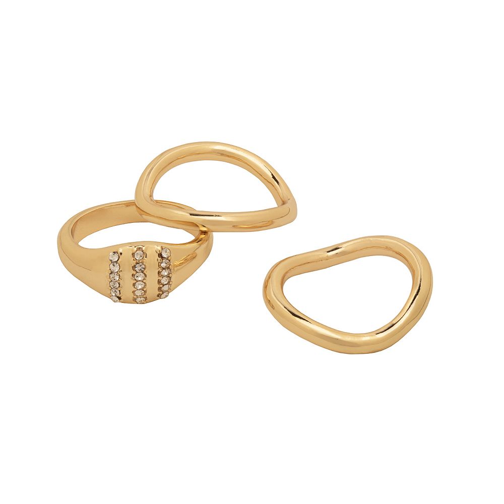 Emberly Gold Tone Crystal Ring 3-piece Set