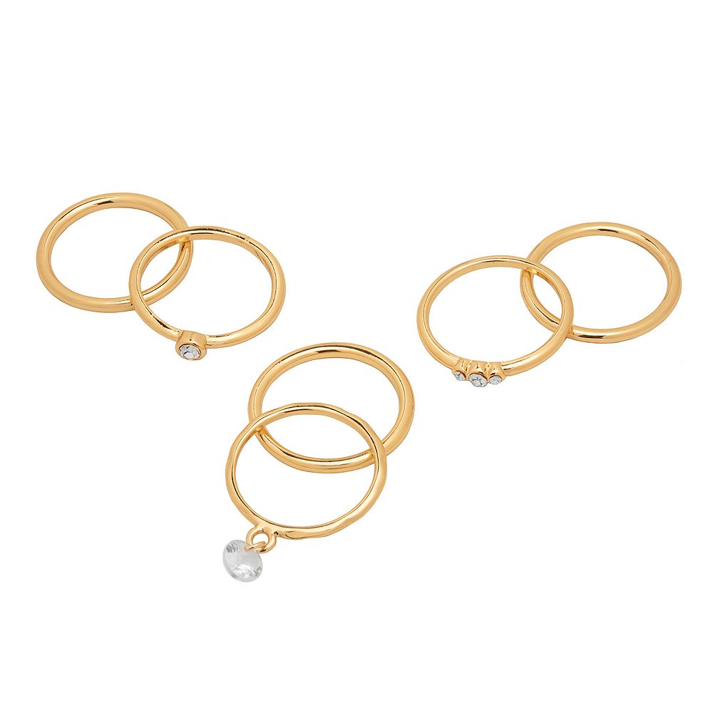 Emberly Gold Tone Cubic Zirconia 6-Piece Rings Set