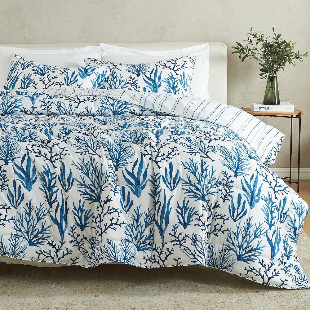 Madelinen® Reversible Solid / Print Down Alternative Comforter Set with ...