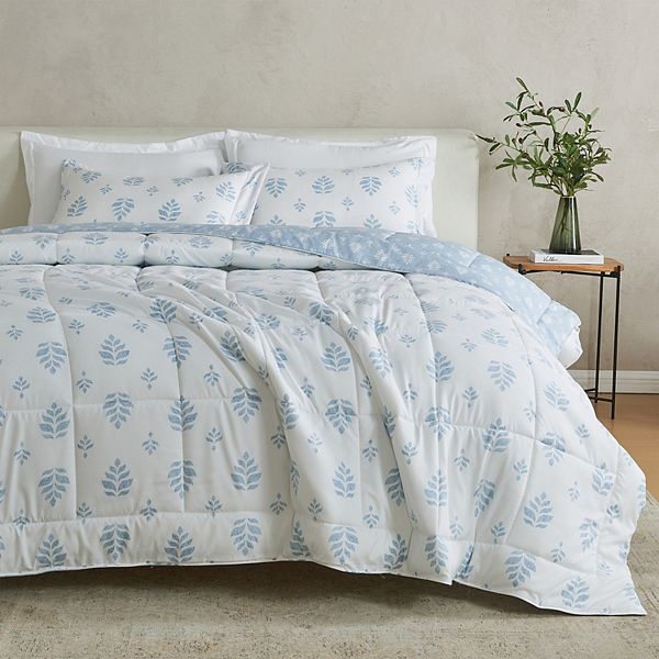 Madelinen® Reversible Solid / Print Down Alternative Comforter Set with ...