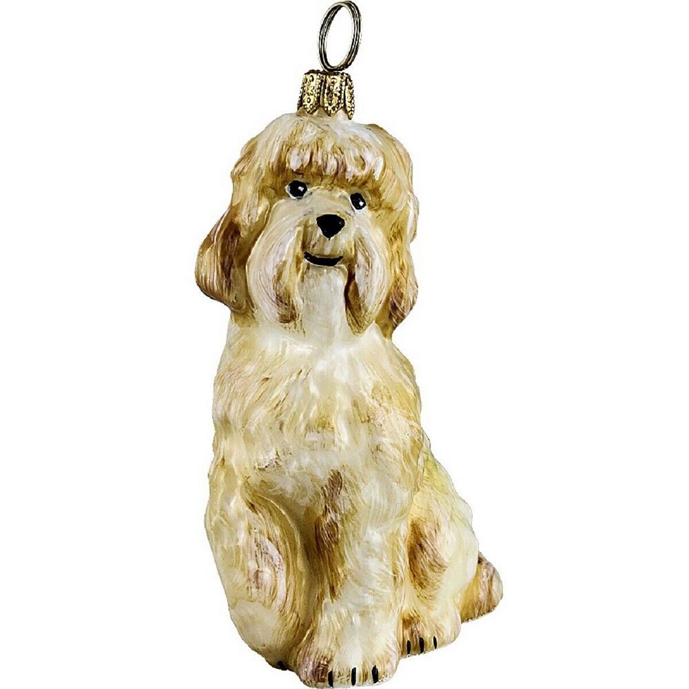 Joy To The World Sitting Yellow Labradoodle Dog Polish Glass Christmas ...